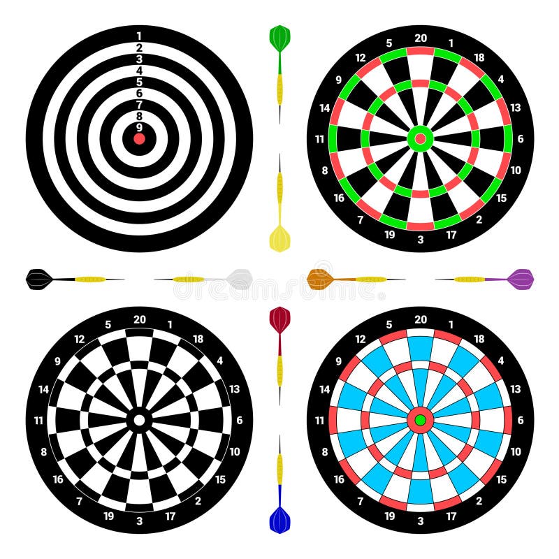 Dartboards and Colorful Darts Vector Set Stock Vector - Illustration of ...