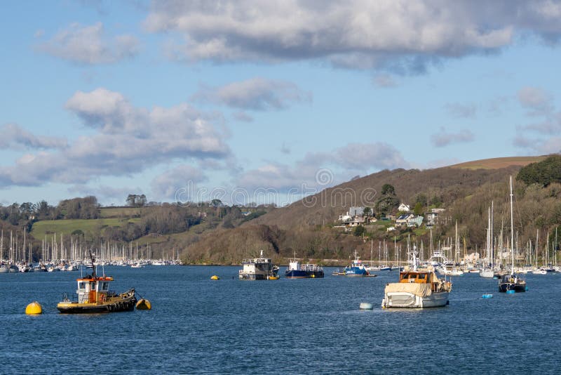 Dartmouth, Devon, UK - January 18. Boats in the River Dart in Dartmouth ...