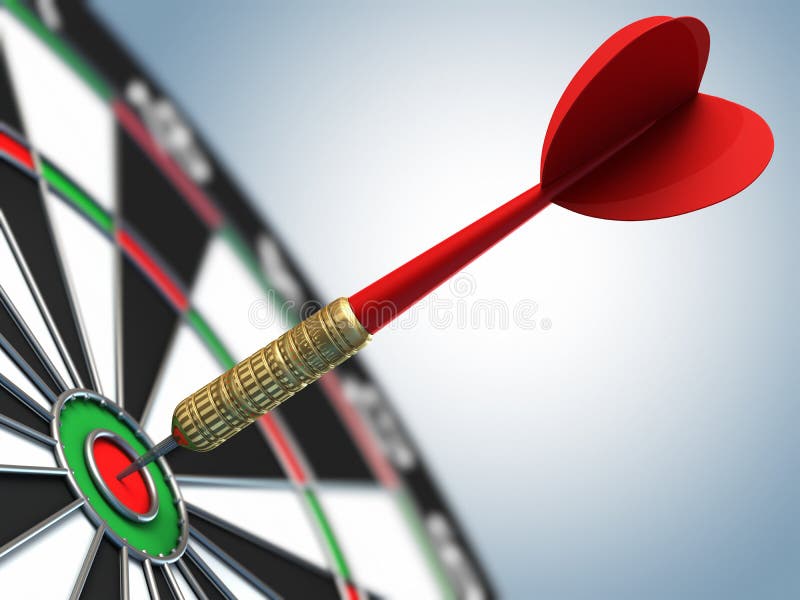 Darts arrow in bulls-eye stock illustration. Illustration of macro ...