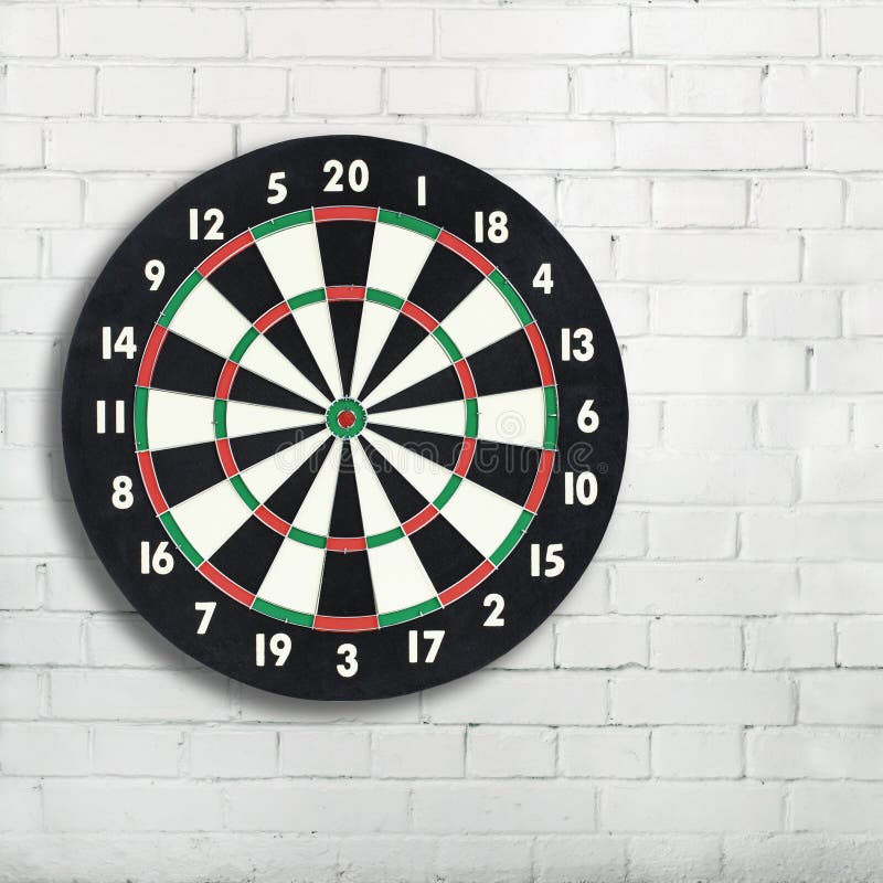 Darts Board on a White Brick Wall with Copy Space Stock Photo - Image ...