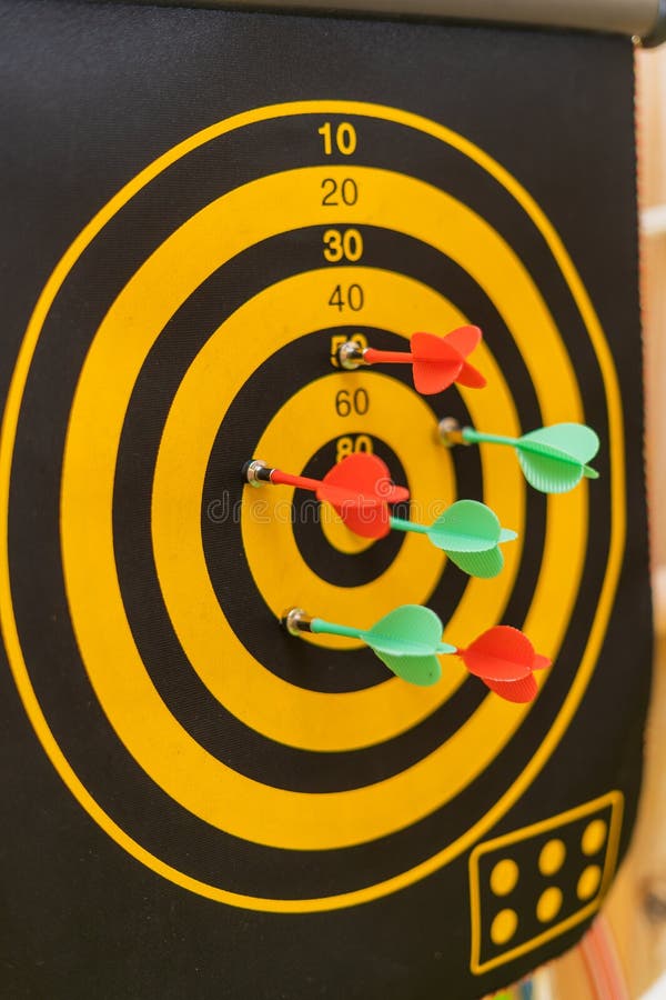 Darts Game with Colored Darts Stock Photo - Image of white, center ...
