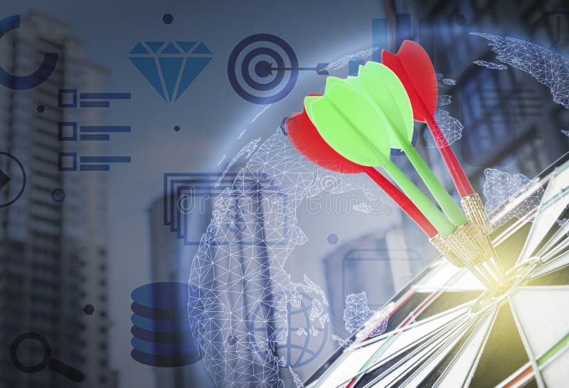 Darts Hitting Target on Board, Graph Illustration, Earth and View of ...