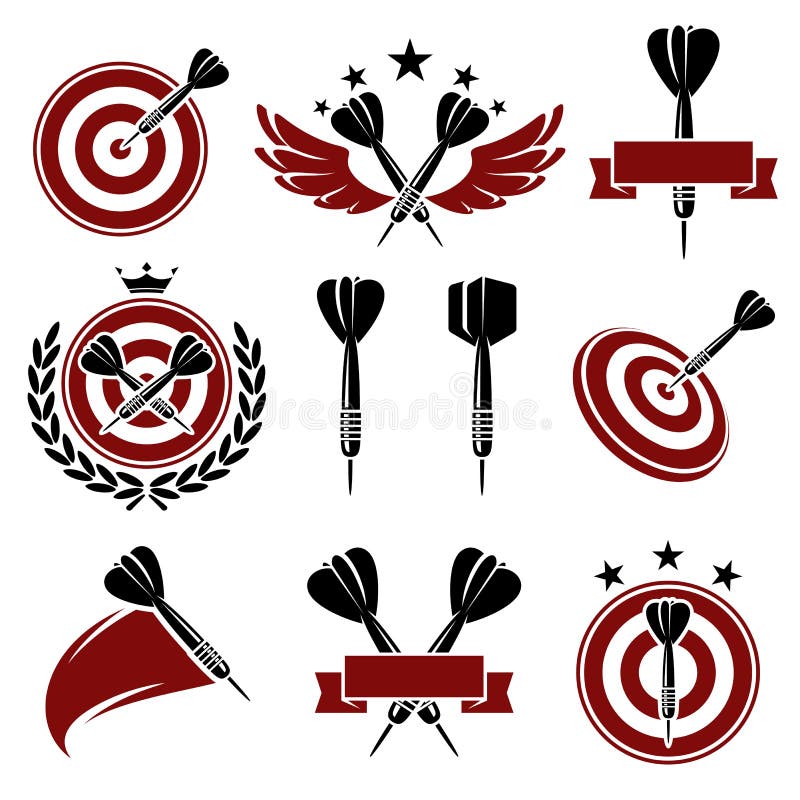 Darts Icons with Arrows and Dartboard Stock Vector - Illustration of ...