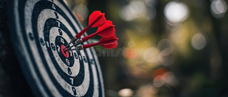 The Darts Perfectly Hitting the Bullseye on a Target Board in Nature ...