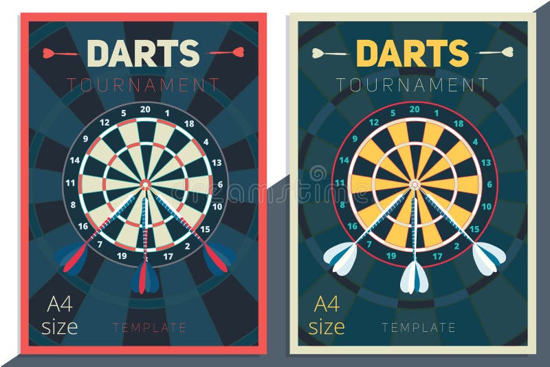Darts Tournament Vector Poster Template Design. Flat Retro Style Stock ...