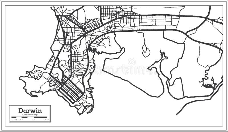 Darwin Australia City Map in Black and White Color. Outline Map Stock ...