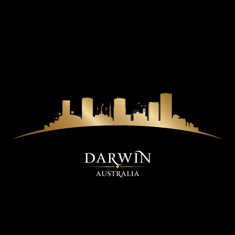 Darwin Australia City Silhouette Black Background Stock Vector ...
