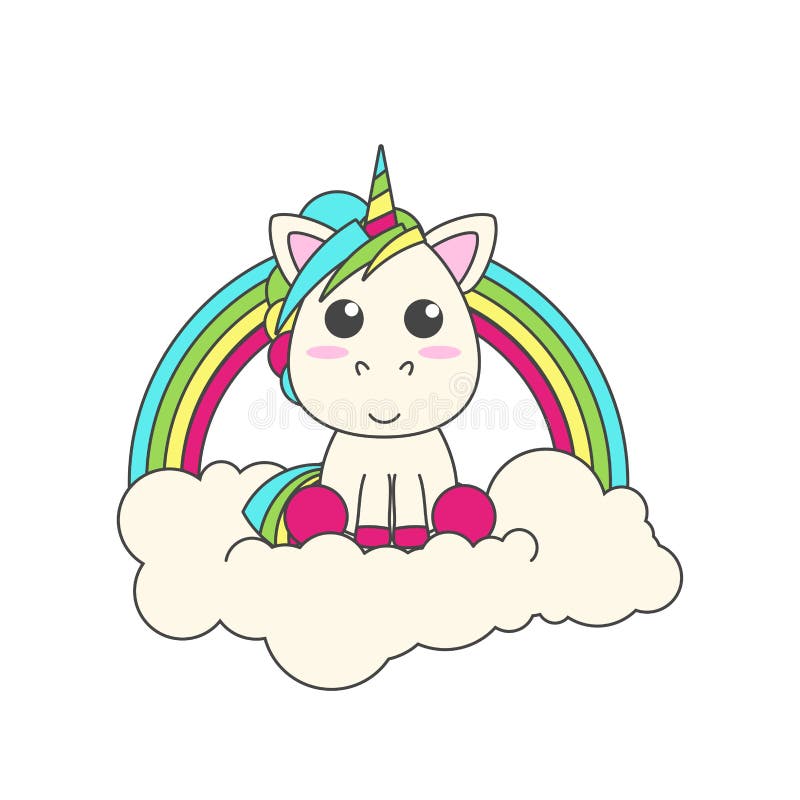 Das Einhorn Sitzt Auf Einer Wolke Hinter Ihm Ist Ein Regenbogen Vektor ... Das Einhorn Sitzt Auf Einer Wolke Hinter Ihm Ist Ein Regenbogen Vektor ...