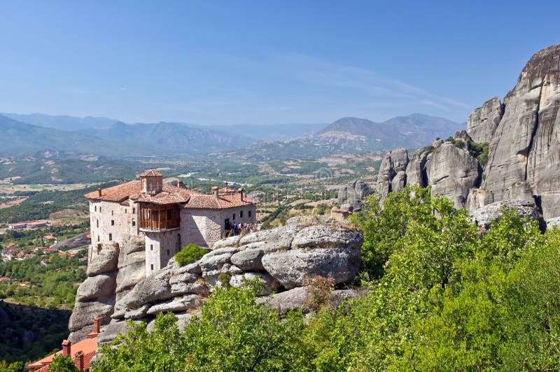Das Heilige Kloster Von Rousanou. Meteora. Stockbild - Bild von klippe ...