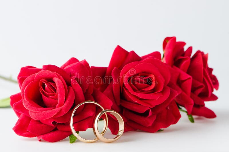 Das Hochzeitskonzept Mit Ringen Und Rosen Stockfoto - Bild von glück ...