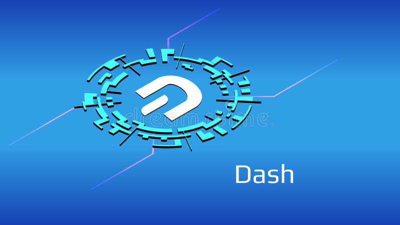 Dash Isometric Token Symbol in Digital Circle on Blue Background. Stock ...