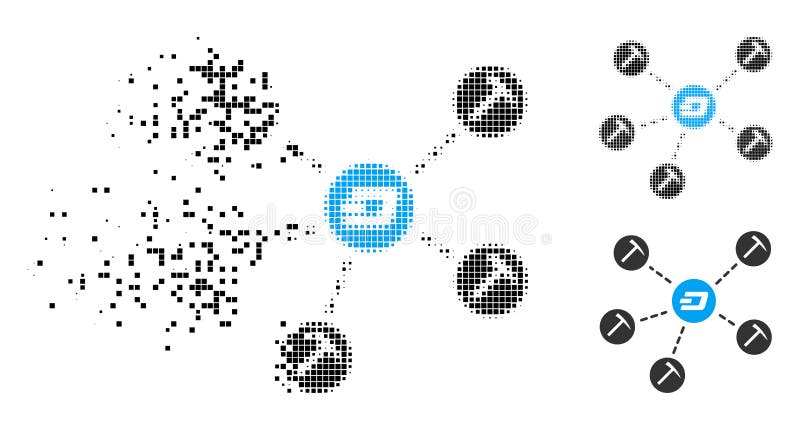 Disintegrating Pixelated Halftone Dash Mining Network Icon Stock Vector ...