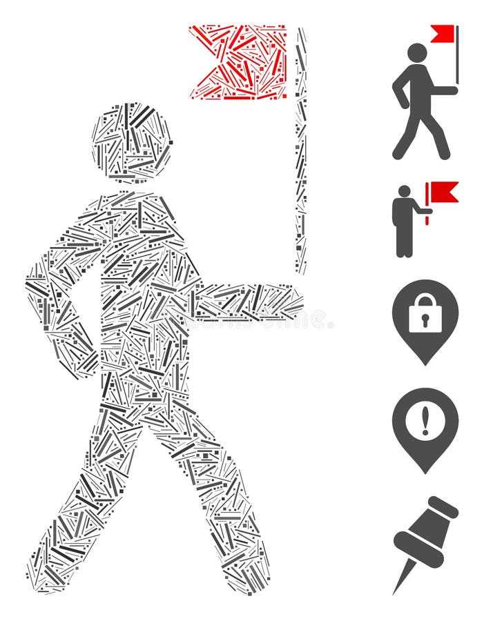 Dash Mosaic Guide Man with Flag Icon Stock Illustration - Illustration ...