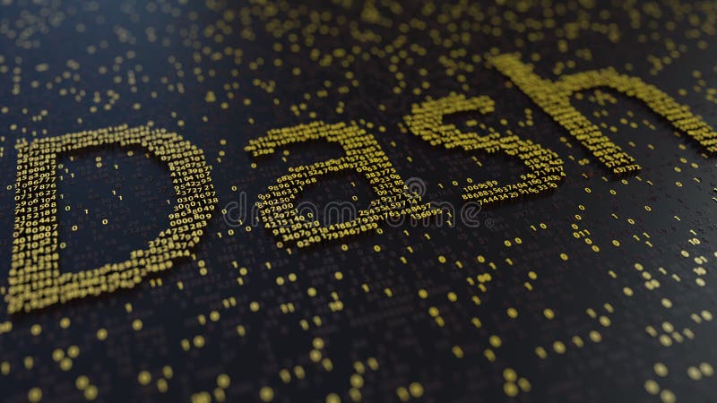Dash Word Made Of Moving Golden Numbers Cryptocurrency Mining Or Transactions Related