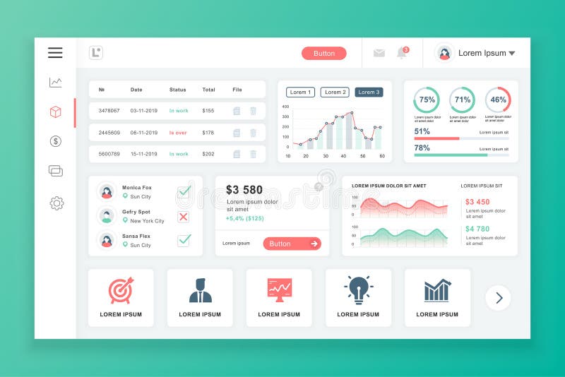 Dashboard Admin Panel Vector Design Template with Infographic Elements ...