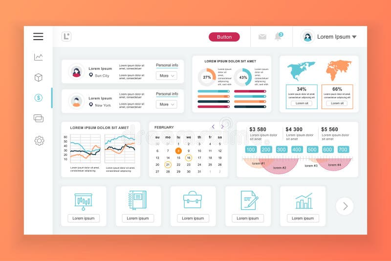 Dashboard Admin Panel Vector Design Template with Infographic Elements ...