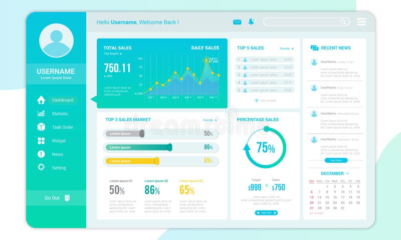 Dashboard Template for Admin Sales Report with Infographic Stock Vector ...
