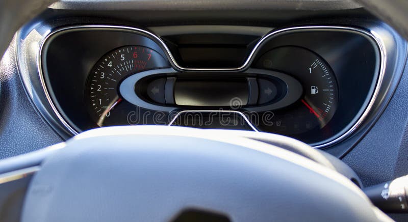 The Dashboard in the Car Interior. the Rpm and the Amount of Fuel in ...