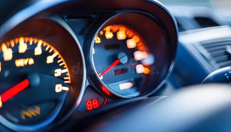 The Dashboard of a Car with the Speedometer Showing a Red Number 8 ...