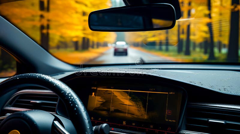 The Dashboard of Car with View of the Road through the Windshield ...