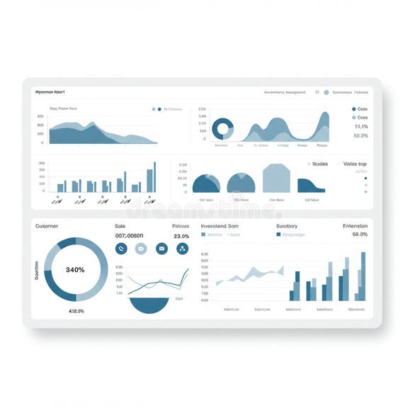 Dashboard Containing Various Data Visualizations, Primarily in Shades ...