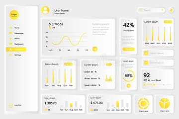 Dashboard Design UX. Wireframe Analytics, App Template, UI Website, Yellow Button, Kit ...