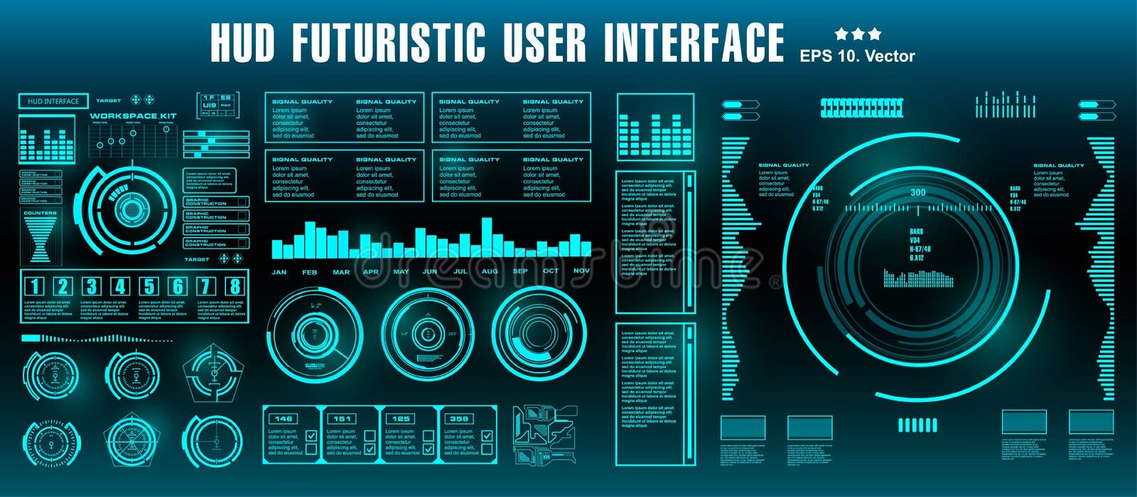 Set of Futuristic Green Frames, Dialog Boxes, Circles and Targets ...