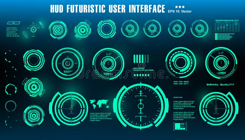 Dashboard Display Virtual Reality Technology Screen. HUD Futuristic Green User Interface, Target ...