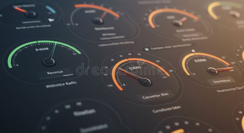 Dashboard Displaying Multiple Gauge Charts, Each with a Circular Dial ...