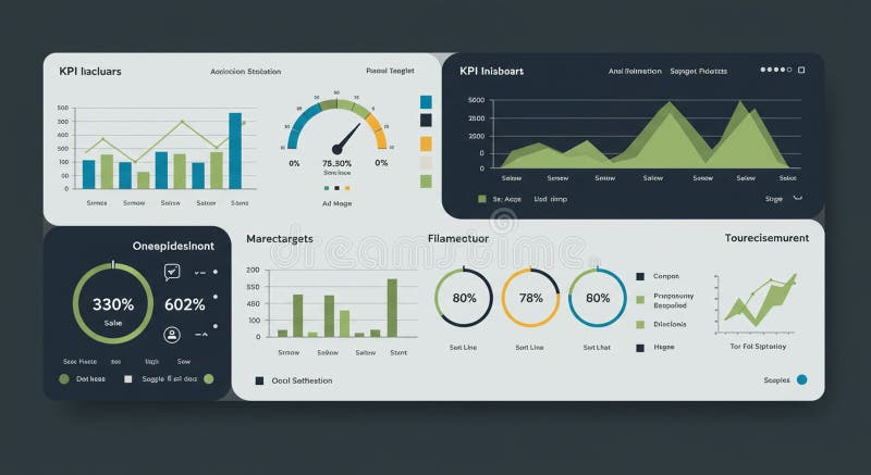 Dashboard Displaying Various KPI Metrics through Charts and Graphs. Upper Left Stock ...