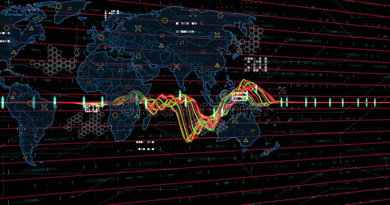 Dashboard Fading in Triggers Neon Map Displaying Pulsing Multicolor Waveforms Visualizing Data ...