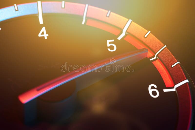 Dashboard Gauge Needle Pointing To Five on a Scale of One To Six Stock ...