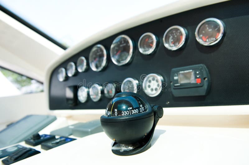 Dashboard Instruments and Compass Stock Photo - Image of mode, deck ...