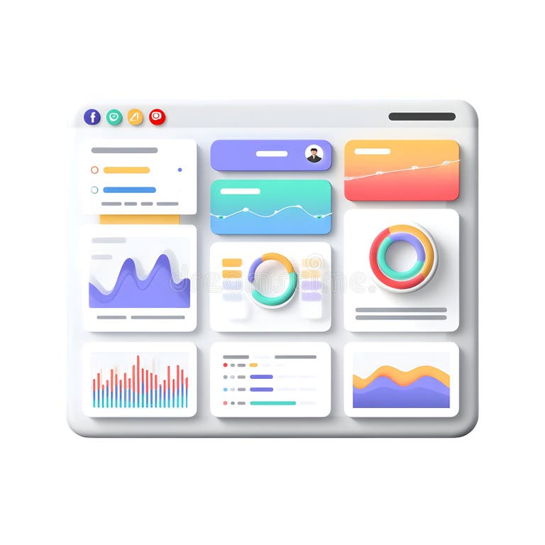 Isometric Dashboard Interface with Various Charts and Graphs Displaying Data Visualization ...