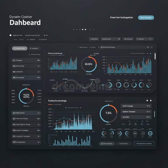 Dashboard Interface Displaying Various Data Visualizations, Including Line and Bar Stock ...