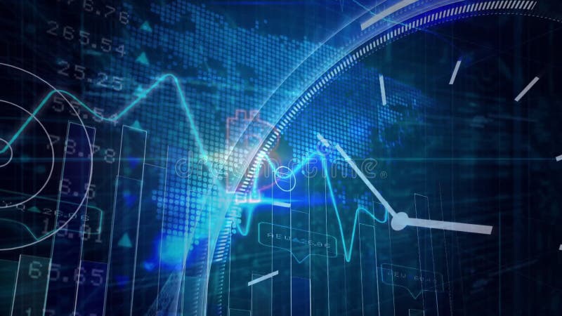 Upon Dashboard Loading, Chart Sweeping, Clock Arc Moving, Bitcoin Icon Emerging, Depicting Data ...