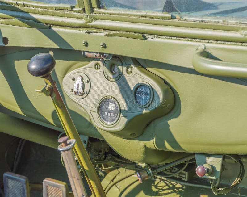 Dashboard of an Old Military Jeep. Stock Image - Image of closeup, seat ...