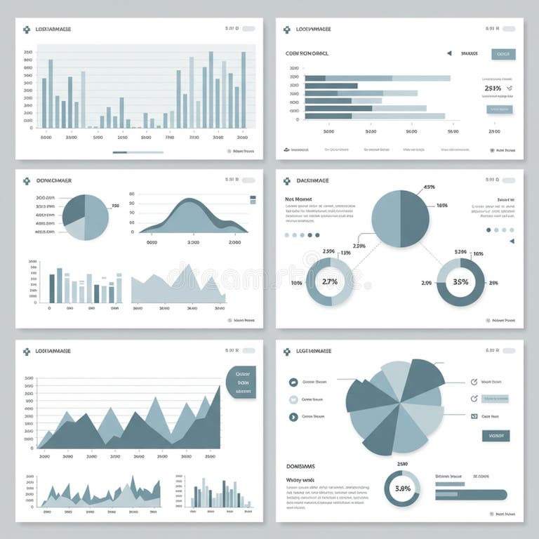 Dashboard with Multiple Data Visualizations in a Minimalist Design. Features Bar Stock ...