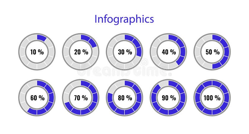 Dashboard Percentage Infographics. from 10 To 100 Percent Blue and Grey ...