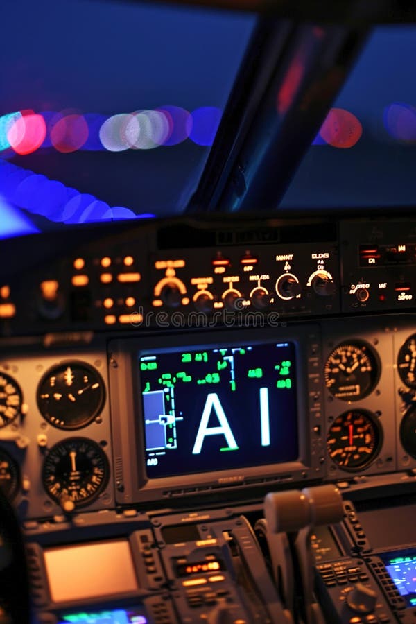 The Dashboard of a Plane Lights Up on the Display with the Phrase AI ...
