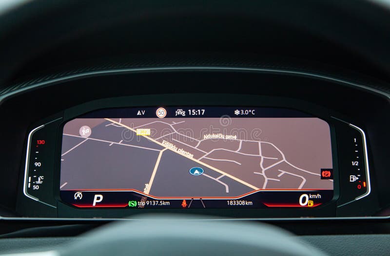 Dashboard Screen with Large Dispaly of Navigation Maps Stock Photo ...