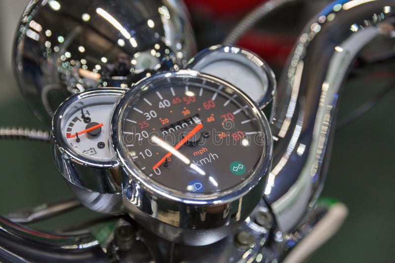 Dashboard with Speedometer of Electric Motorcycle Closeup Stock Image ...