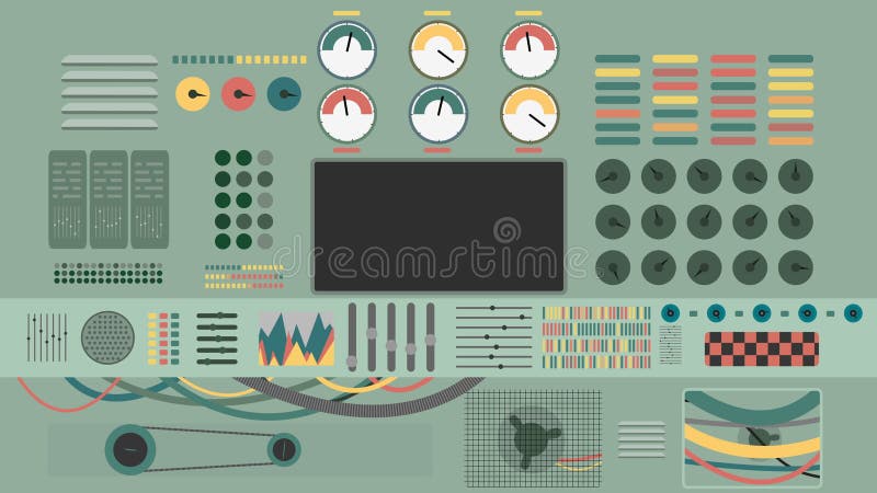 Dashboard of a Super Computer in a Control Room in Retro Vector Style ...