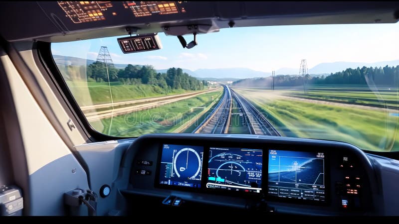 Train Interior Dashboard View Overlooking Lush Green Landscape Stock ...
