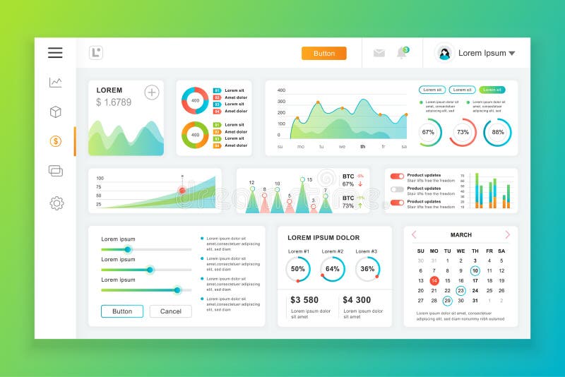 Dashboard UI Admin Panel Vector Design Template with Infographic ...