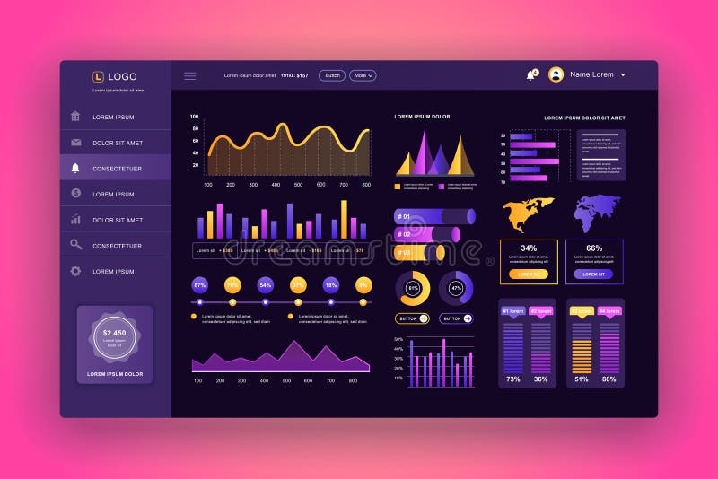 Dashboard. UI Infographic, Data Graphic and Chart. Screen with Business ...