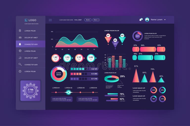 Dashboard UI. Admin Panel Vector Design Template with Infographic ...