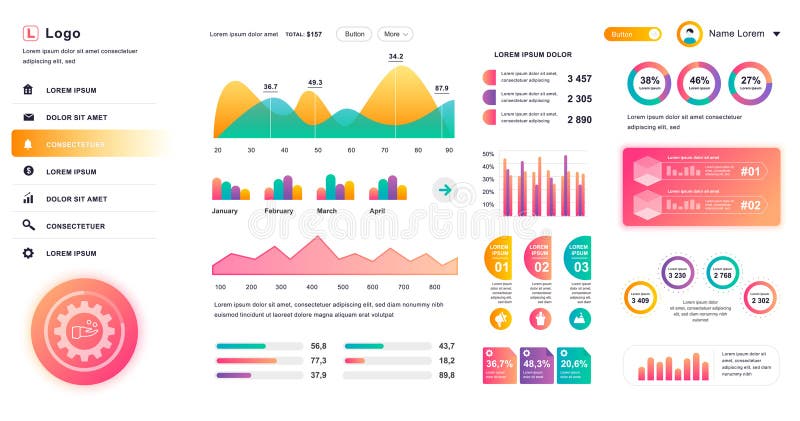 Dashboard UI. Admin Panel Vector Design Template with Infographic ...