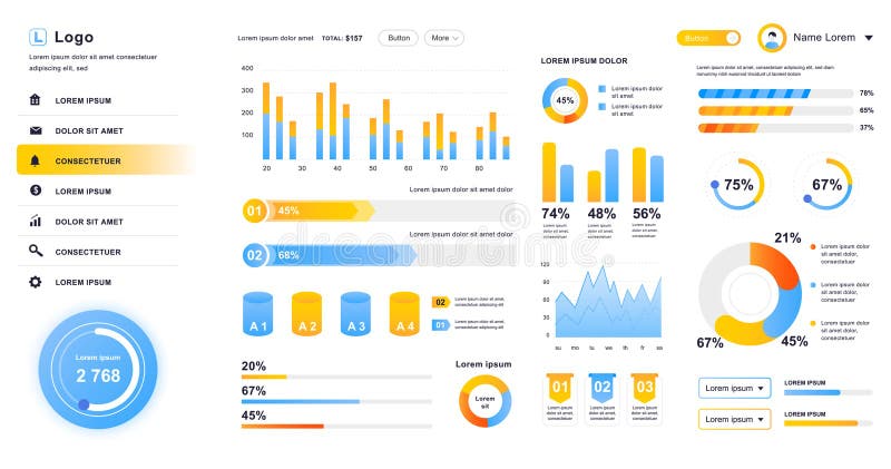 Dashboard UI. Admin Panel Vector Design Template with Infographic ...