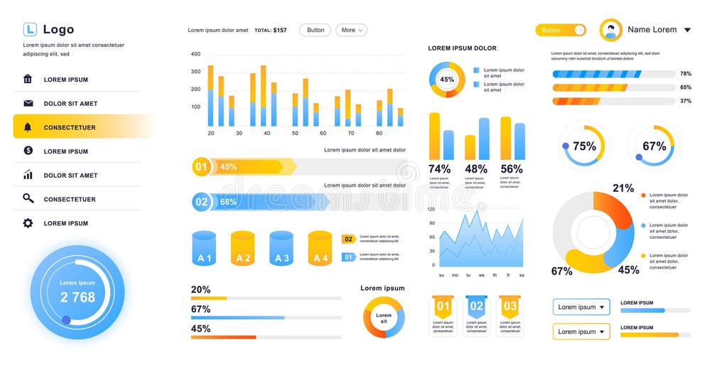 Dashboard UI. Admin Panel Vector Design Template with Infographic ...